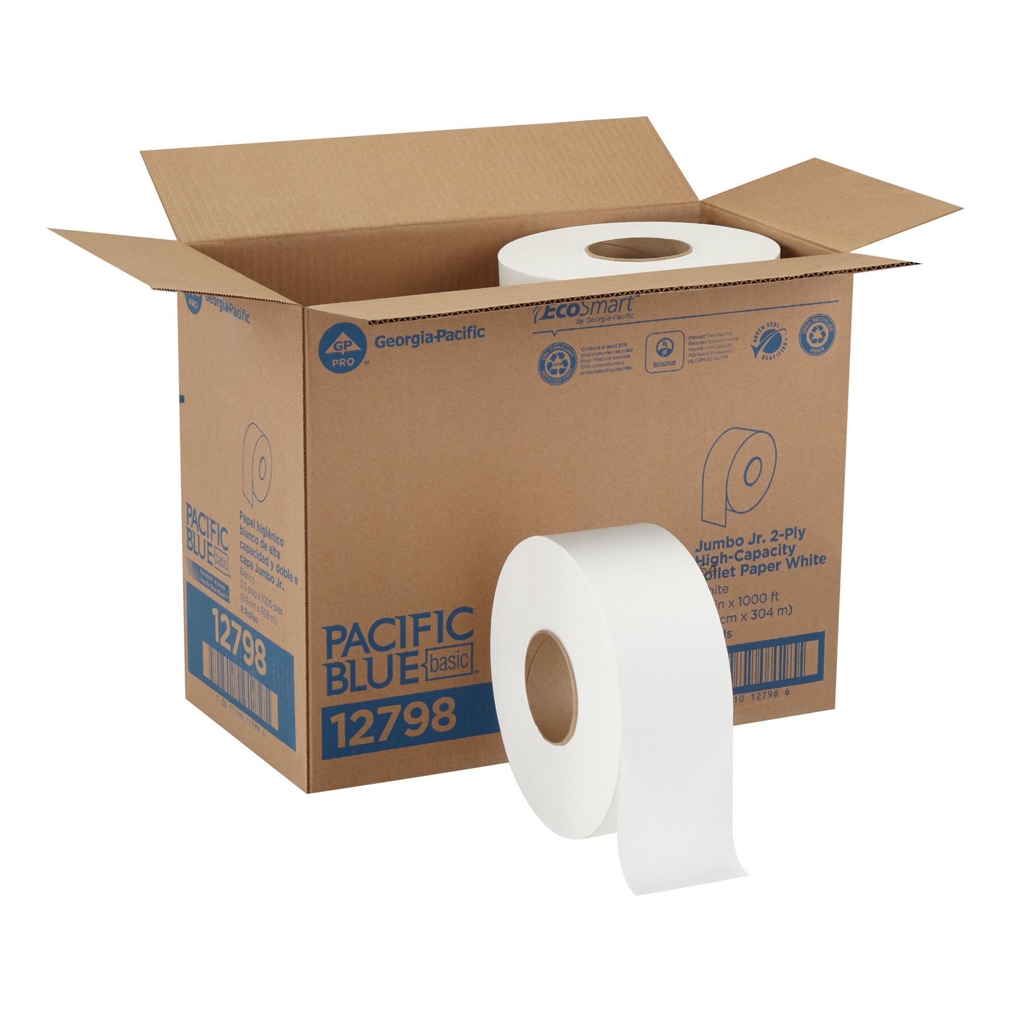 Toilet Tissue Pacific Blue Basic White 2-Ply Jumbo Size Cored Roll ...